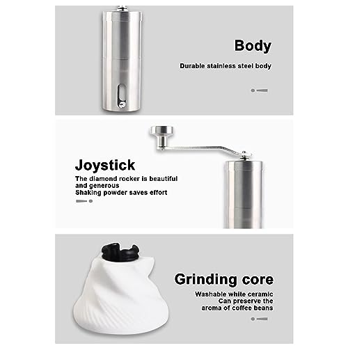 Manual Coffee Grinder, Adjustable Portable Coffee Grinder, Stainless Steel Hand Coffee Mill Grinder,Small Hand Coffee Grinder Manual,Grinding Burr for Travel, Camping, Kitchen and Offiice