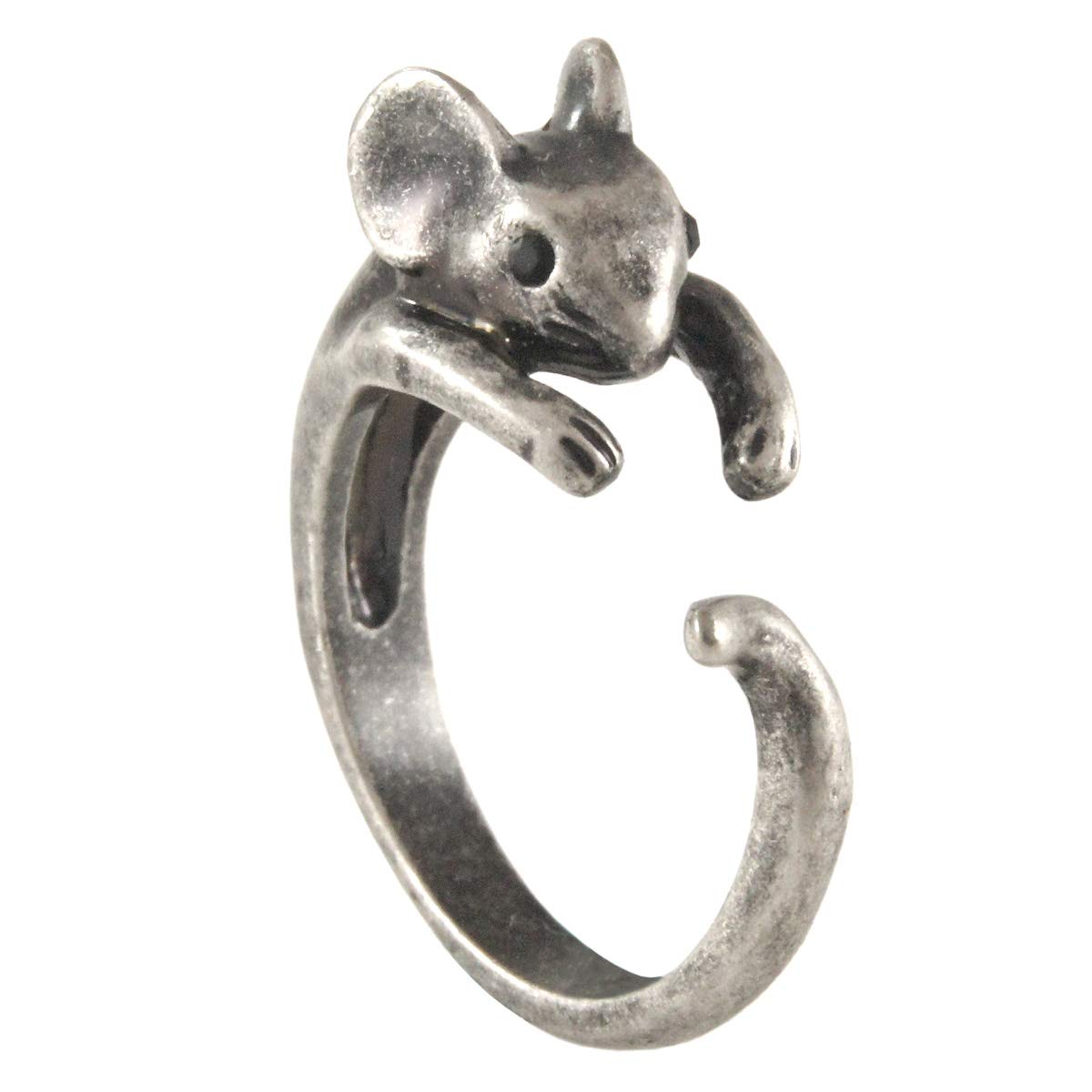 Ellenviva Mouse Adjustable Animal Wrap Ring Vintage Silver Tone