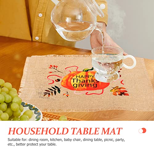 Thanksgiving Table Pad Home Decor 4pcs Thanksgiving Home Dinner Decoration Jute Mats Pumpkin Table Mat Insulation Mats Fall Decor Burlap Placemats