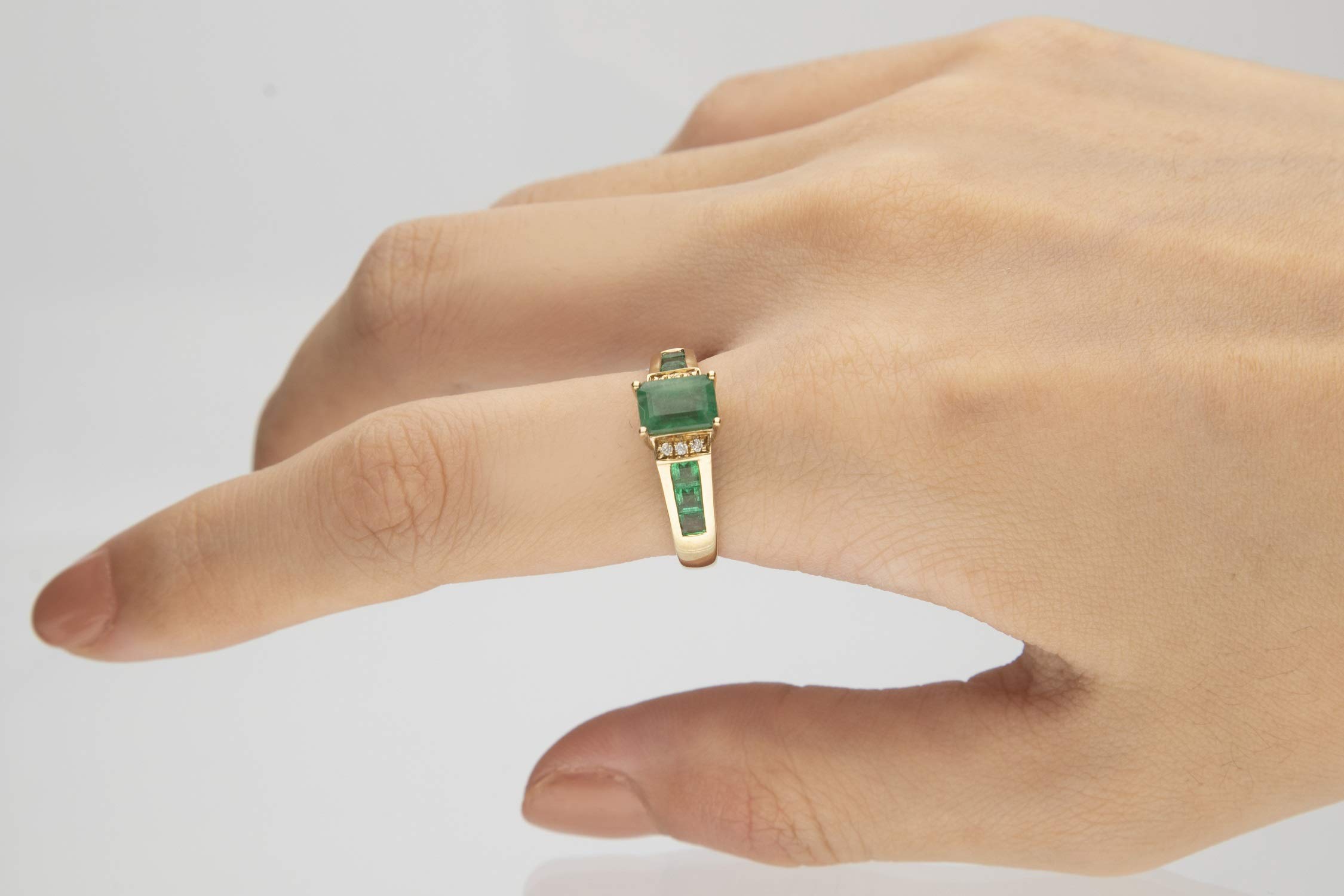 Gin & Grace 10K Yellow Gold Natural Emerald Diamond (I1,I2) Ring (Size 8) for Women Jewelry Gifts