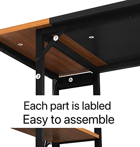 YOLOXO Computer Home Office Desk with Power Strip Outlet, 63 Inch Small Desk Study Writing Table with Storage Shelves, Modern Simple PC Desk, Black/Seablue,Blue