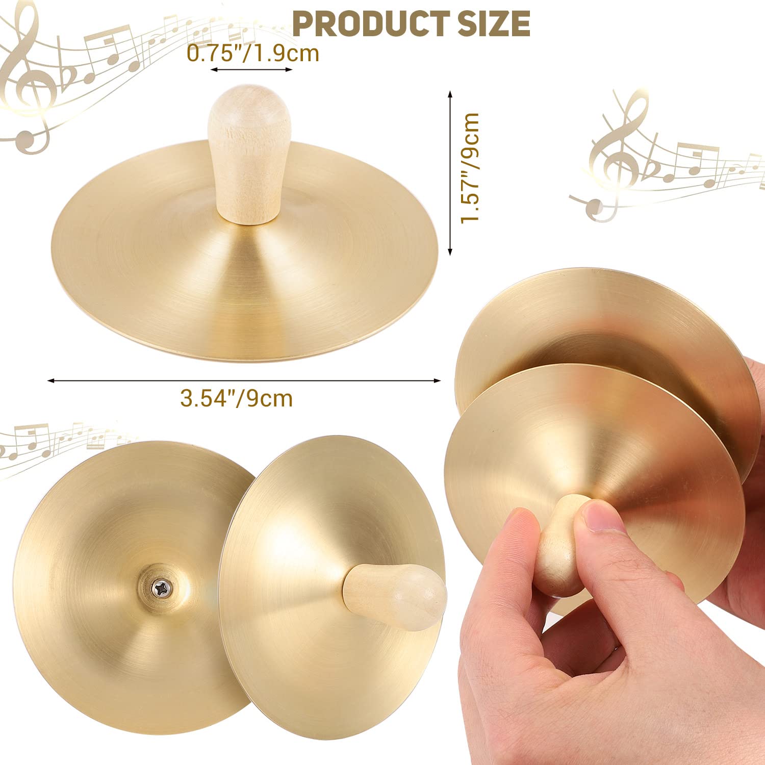 Facmogu 2 Pair 3.5 Inch Finger Cymbals, Generic Hand Cymbals With Wood Knobs for Belly Dance Lover, Belly Dance Finger Cymbal with Wooden Handles for Dancer Party