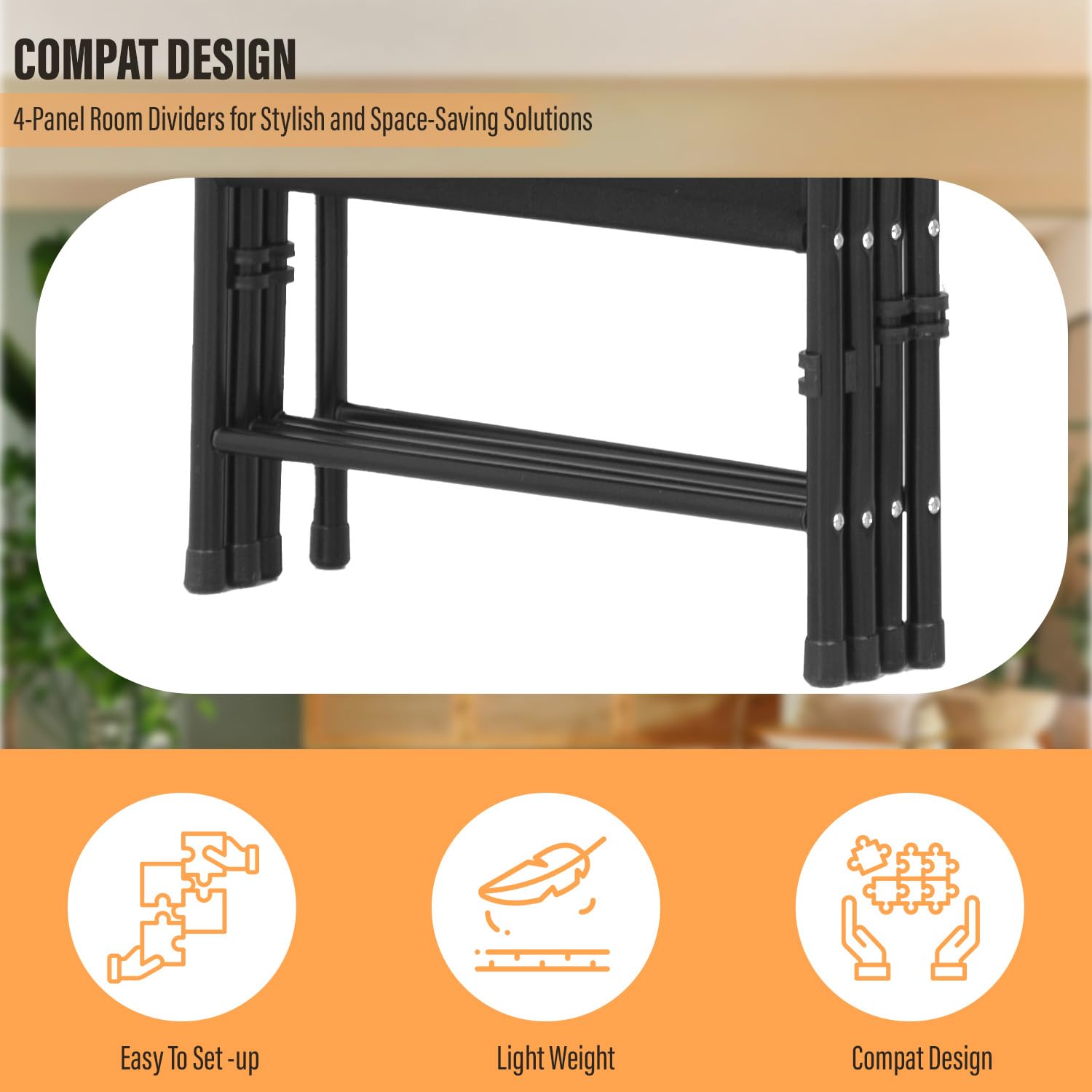 Room Divider,4 Panels Folding Privacy Screen Portable Wall Divider Partition Freestanding Room Dividers for Home Office Room Separation,Black