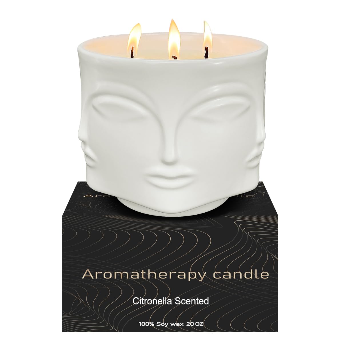 Outdoor Decorative White Large Citronella Candle, 20oz, Ceramic, Repelling 3 Wick Scented Candles, 100% Soy, for Patio Decor, Outside Table Decor, Camping Accessories