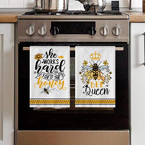Hexagram Bee Kitchen Towels Set of 4, Bee Hand Towels for Kitchen Housewarming Farmhouse Kitchen Gifts, Bee Gifts for Women…