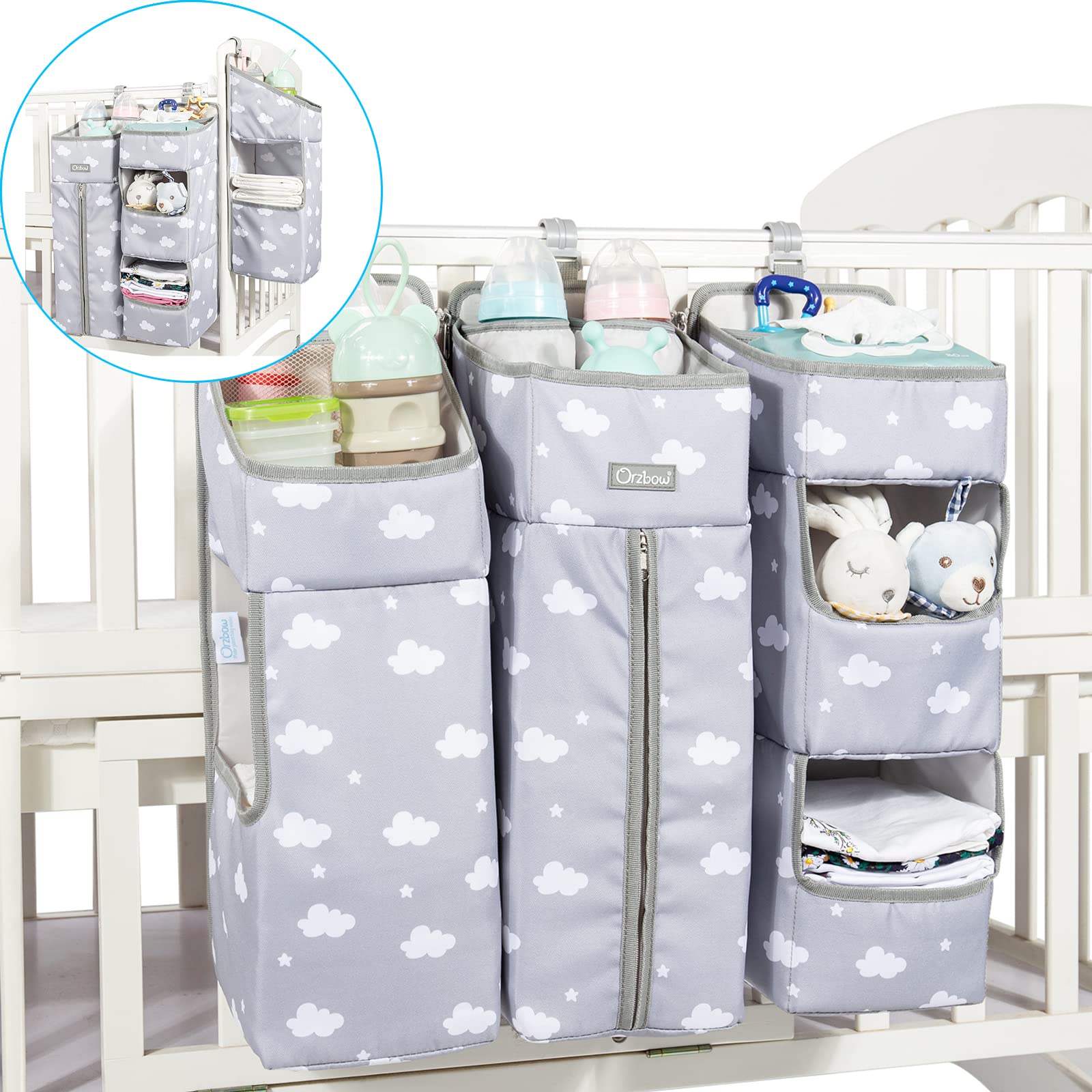 IvyWind Hanging Diaper Caddy For Baby Essentials | Crib Organizer No Sagging | Diaper Organizer for Changing Table, pack n play, Wall(Gray)