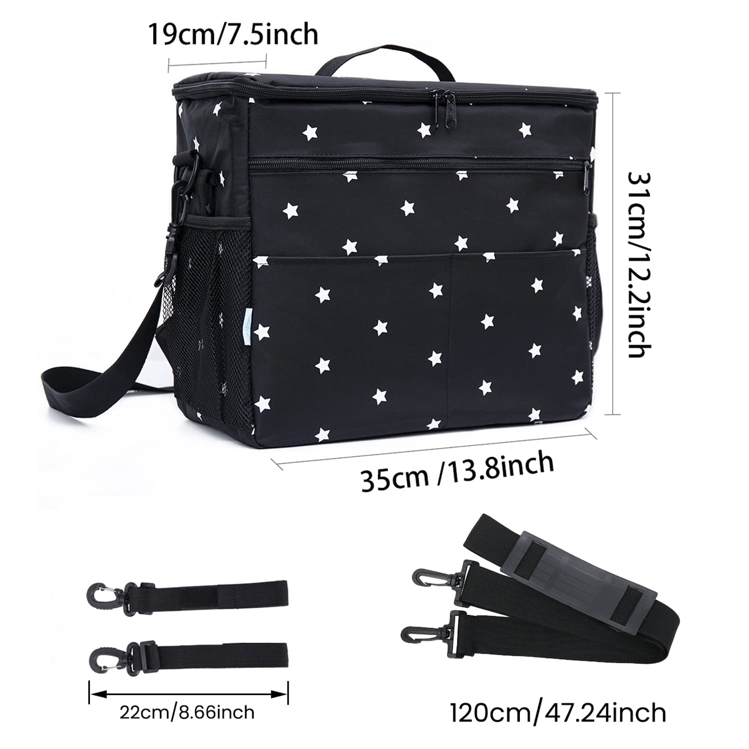 IvyWind XL Stroller Organizer, Universal Baby Diaper Bag, Insulated Caddy Organizer with Cup Holder Bags, Baby Stroller accessories,3 Ways to Carry-Backpack,Shoulder,Messenger Bag(Light Gray)