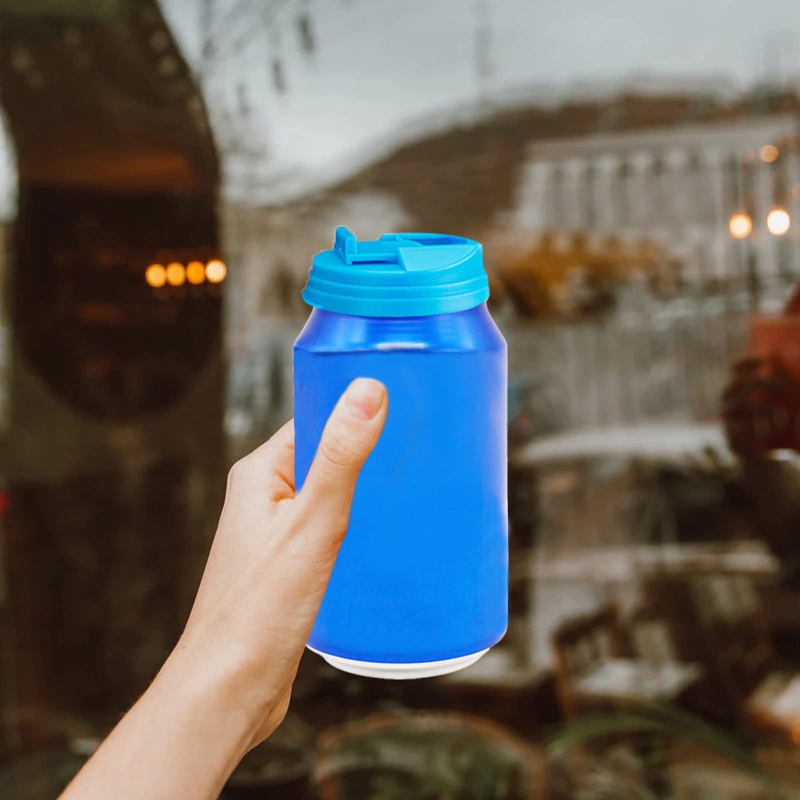 Hetenoyo 4 Pack Soda Can Covers Beer Beverage Can Covers Reusable Leakproof Drink Can Lids Protector for Beer, Juice & Soft Drink Beverage (Blue & Yellow), GZ-4P