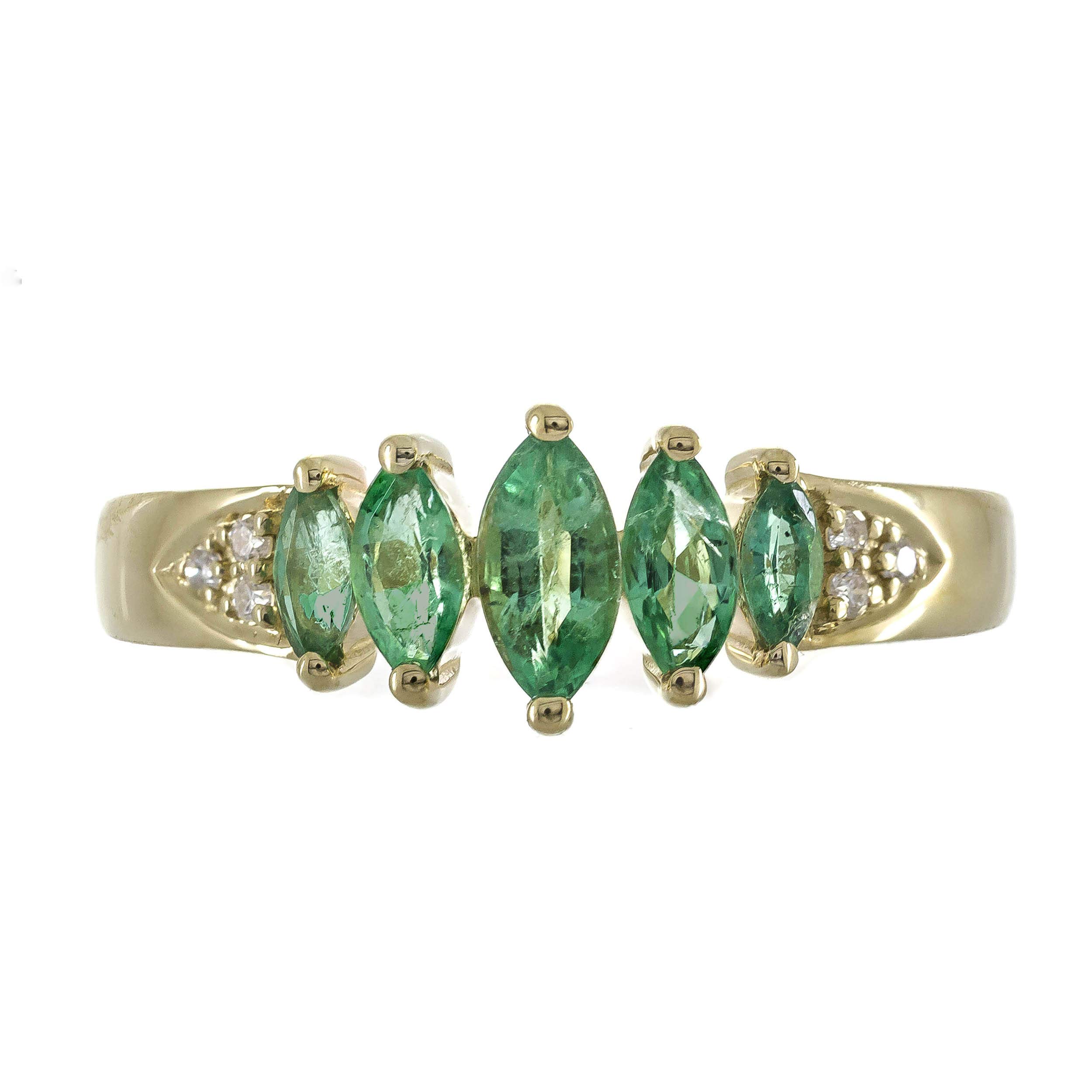 Gin & Grace 10K Yellow Gold Natural Zambian Emerald Ring with Natural Diamonds|Ethically, authentically & organically sourced Marquise-Cut Emerald hand-crafted jewelry for her | Emerald Ring