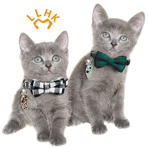 LLHK 4 Pack Small Fish Cat Collars with Bow Tie and Bell,Personalized Breakaway Kitten Collar for Girl boy Cats,Adjustable 7-12inch,Cute for Kitty Kitten Adult Cats,Pet Supplies,Stuff,Accessories
