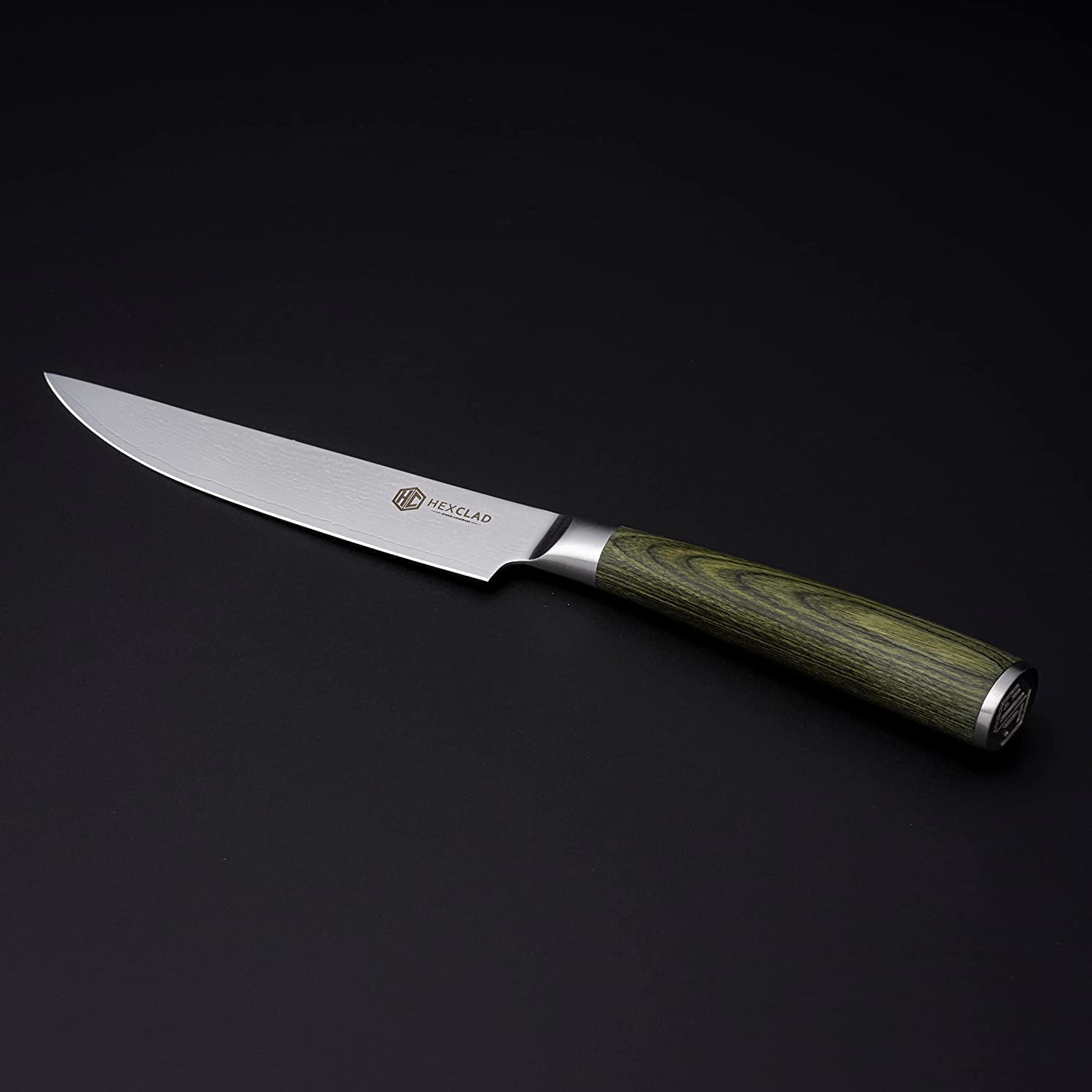 HexClad Utility Knife, 5-Inch Japanese Damascus Stainless Steel Blade Full Tang Construction, Pakkawood Handle