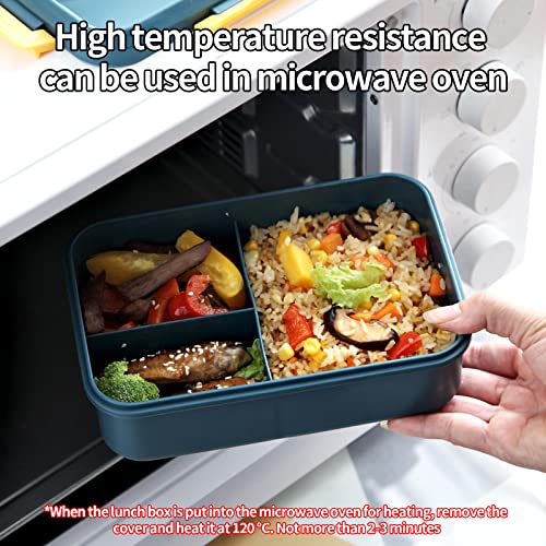 Jossens Bento Box Set,1100ML Leakproof Lunch Box Kit With Utensils,Breakfast Cup and Lunch Bag,3 Compartment Microwave Lunch Containers,BPA Free(Blue)