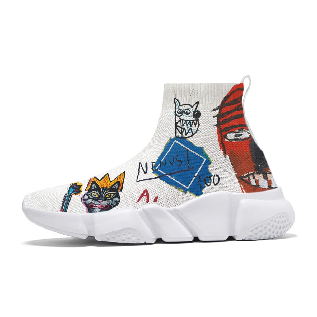 Hetios Men's Graffiti Sneakers Breathable Mesh Sports Shoes Lightweight Walking Shoes Non-Slip Casual Sock Shoes Multicolor Size 12