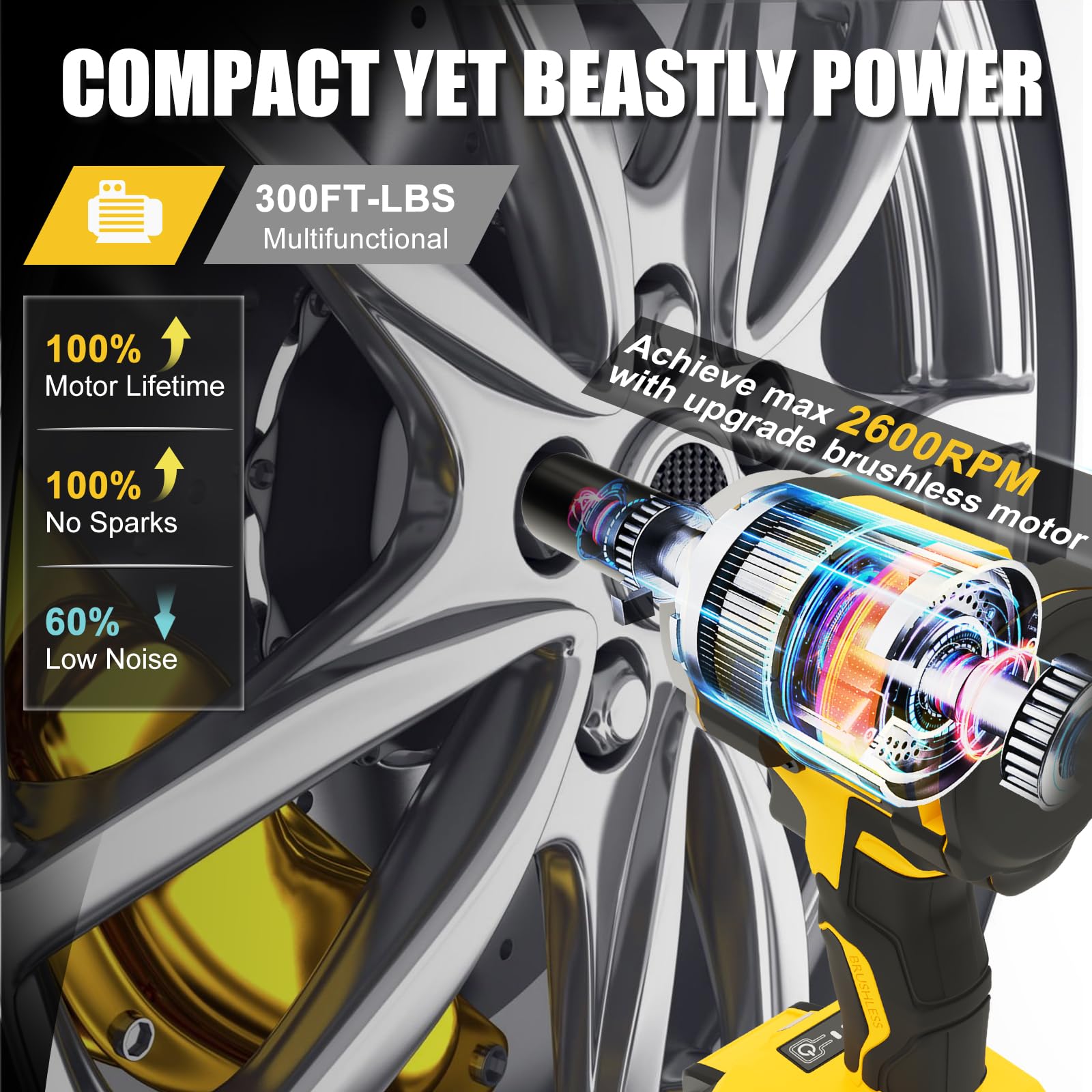 NCOEN 1/2 Impact Wrench Brushless Impact Gun Upgraded 3 in 1 impact Drill bit Variable Speed 2800RPM High Torque with Battery and Fast Charger 4 Sockets with Storage Bags