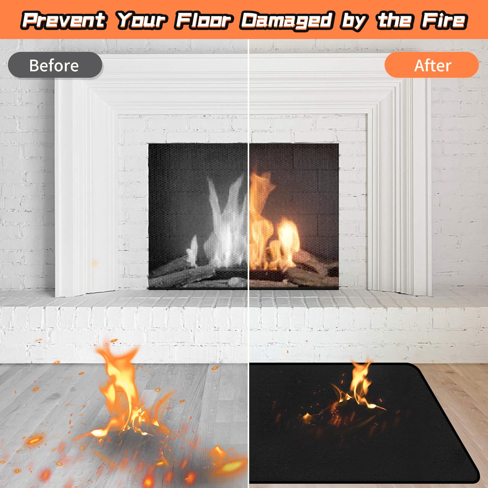 Hearth Rugs Fireproof, Fireplace Rug, Fireplace Mat, Fireplace Rugs Fire Resistant, 46" x26β, Heated Floor Mat for Outdoor Grills, Fire Pits, Smokers, Woodstoves