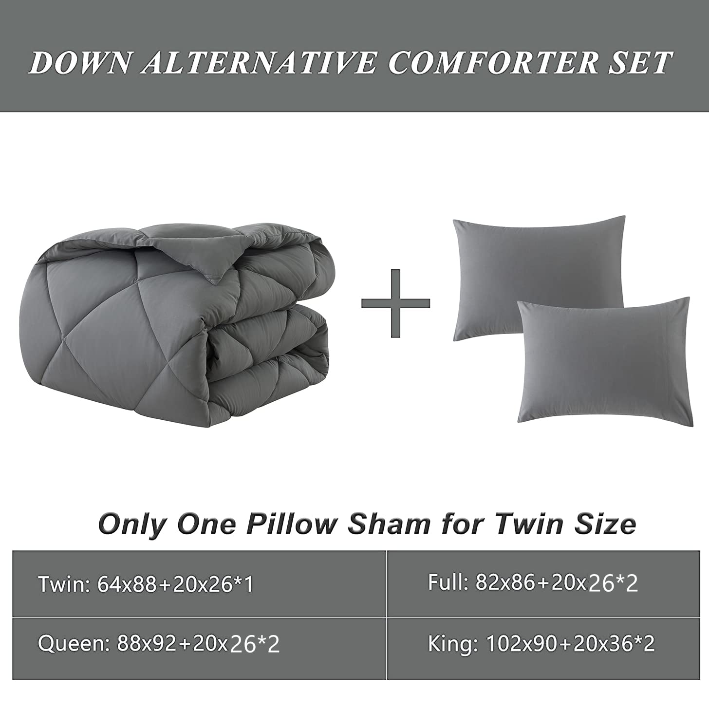 ELNIDO QUEEN® Grey Queen Comforter Set with 2 Pillow Shams - 3 Pieces Bed Comforter Set - Gray Down Alternative Comforter Set - Lightweight All Season Bedding Comforter Sets Queen Size(88x92 inch)