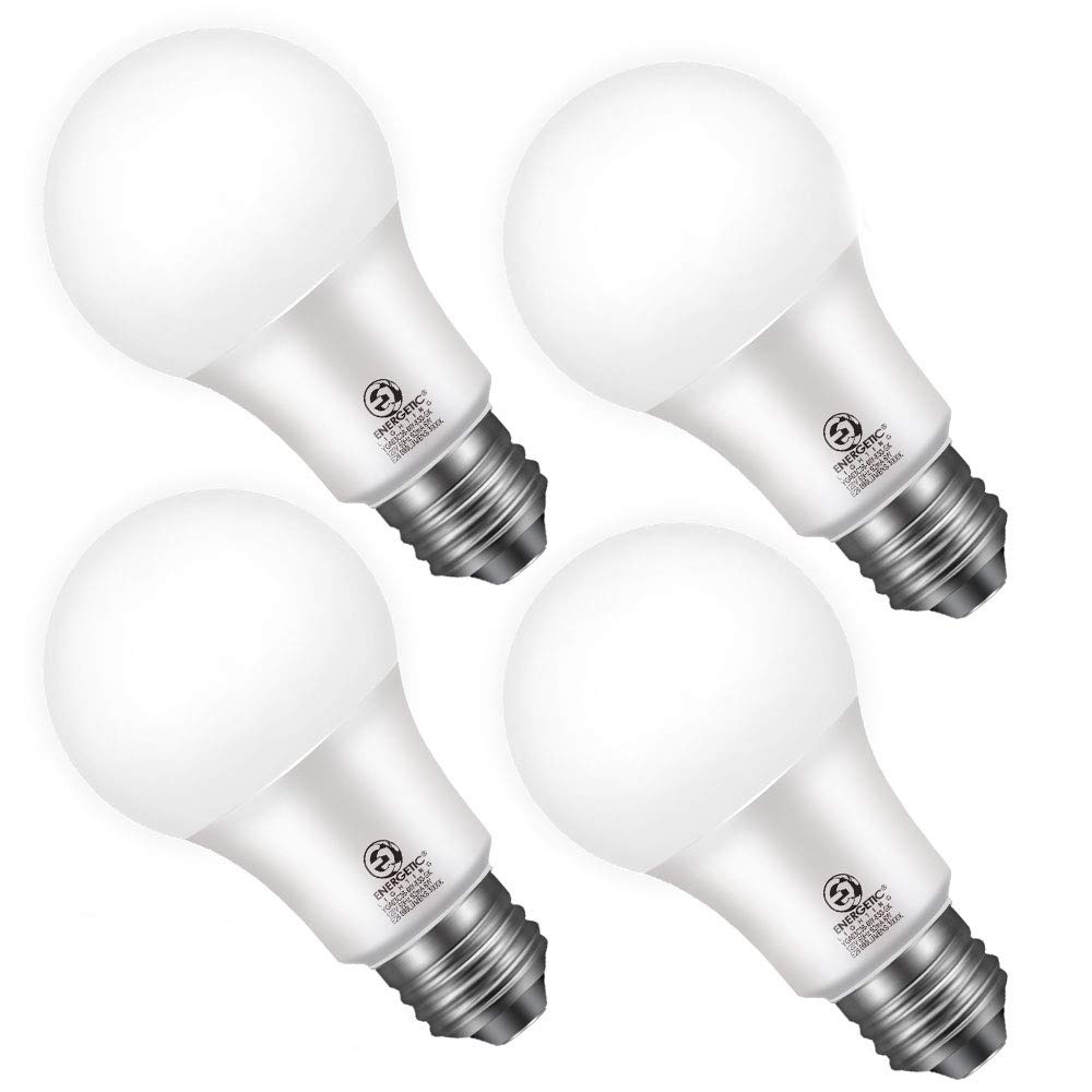 Energetic 4-Pack Dusk to Dawn LED Outdoor Light Bulb, 60 Watt Equivalent(6W), 800LM, Daylight 5000K, E26 Base, Automatic On/Off Sensor Light Bulb for Porch, Hallway, Garage, UL Listed