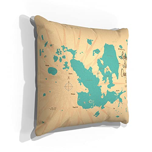 Lochloosa & Orange Lakes Florida Map Canvas Throw Pillow for Couch or Sofa at Home & Office by Lakebound 18" x 18".