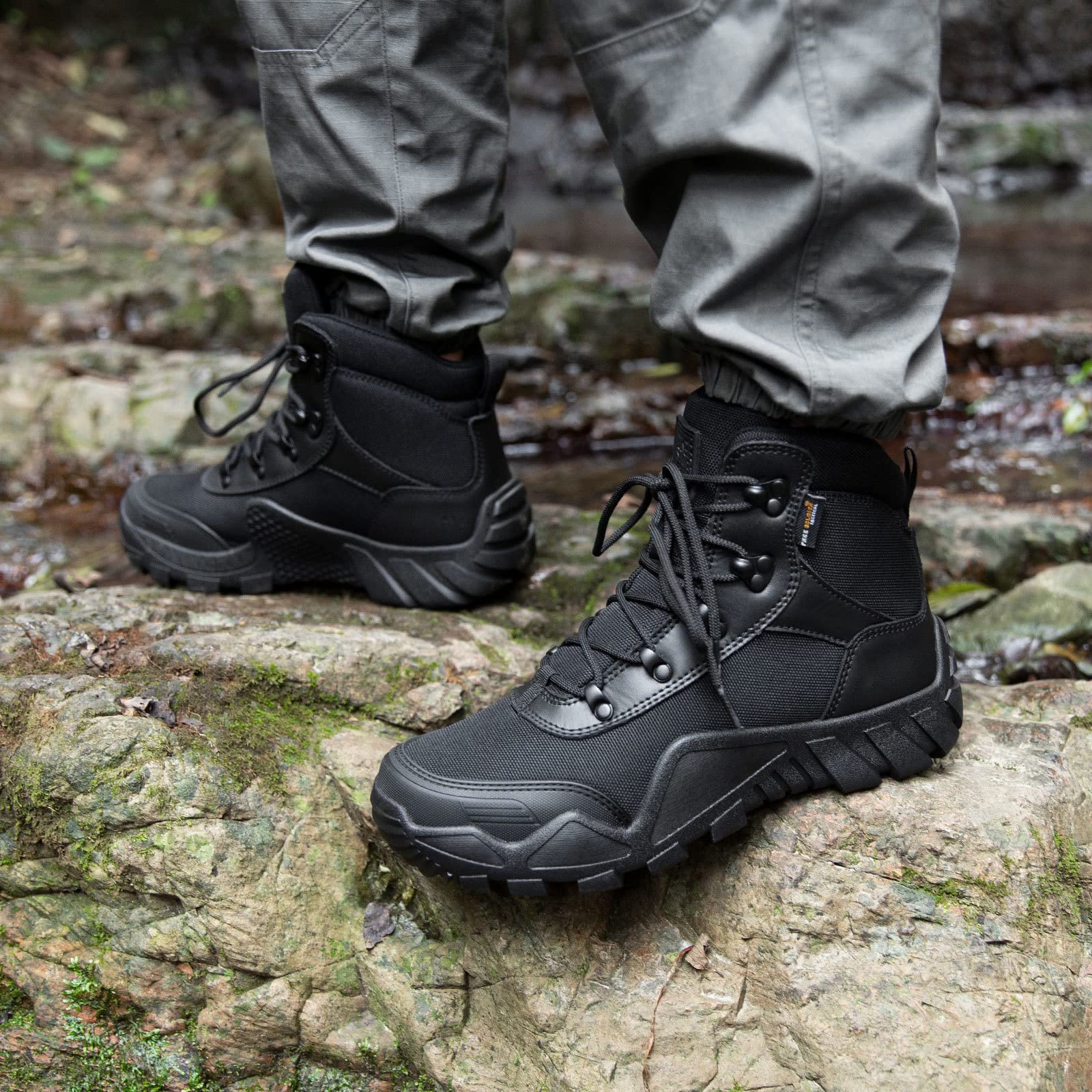 FREE SOLDIER Men's Waterproof Hiking Boots Tactical Work Boots Outdoor Lightweight Military Boots(Tan, US 12)