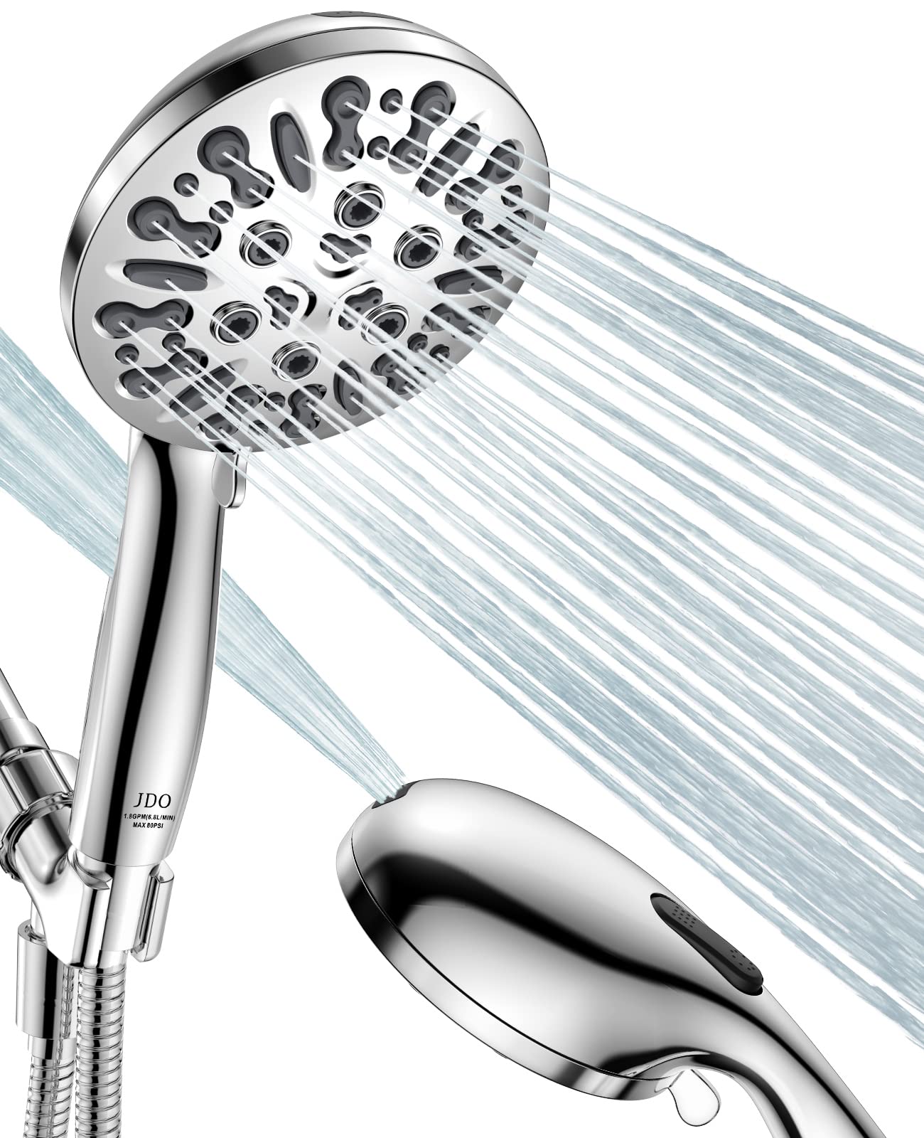 JDO Shower Head with Handheld, High Pressure Handheld Shower Head 8 Settings, Detachable Shower Head Set with Stainless Steel Hose and Shower Bracket (Chrome)
