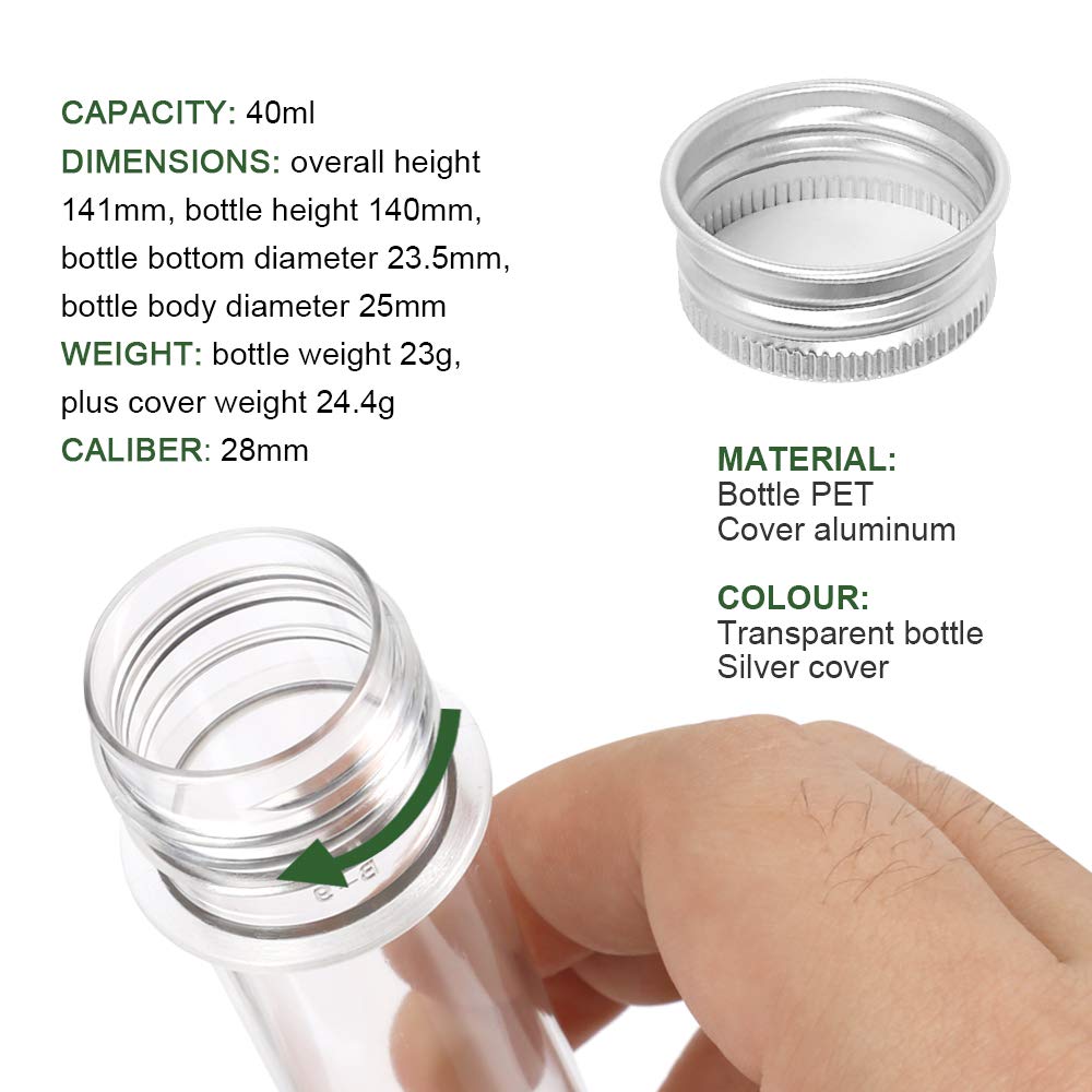 Test Tubes, YGDZ 25pcs Clear Plastic Test Tubes with Caps, 25x140mm(40ml), Large Tubes for Birthday Goodie Bags, Bath Salt, Halloween Party Decoration, Candy Storage Containers