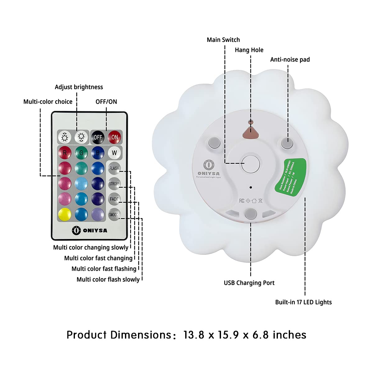 Kids Lamps for Bedroom with USB Charging Remote Control, Night Light for Babies 17 LED Lights, Dimmable Kids Night Lights for Bedroom 3 Light Modes, Silicone Cute LED Nursery Night Lights for Kids
