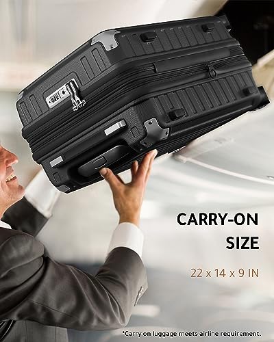 LUGGEX PC Carry On Luggage Sets 2 Piece - Hard Shell Expandable Suitcase Sets - 4 Metal Corner Hassle-Free Travel (Black Suitcase)