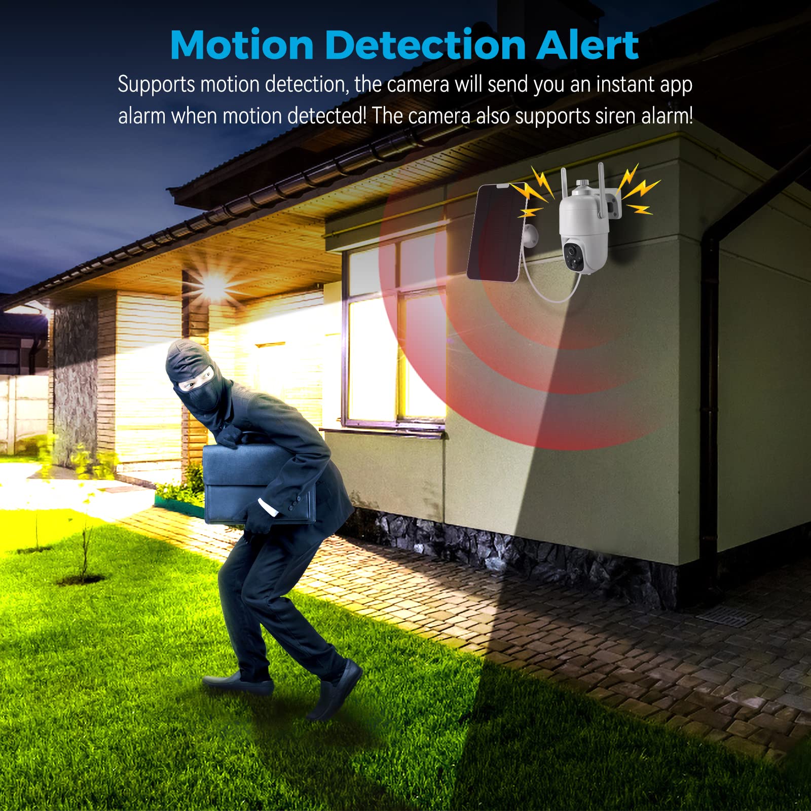 Hulkvis Solar Security Camera Outdoor Wire-Free Rechargeable Battery Powered Camera, with PIR Motion Detection Starlight Night Vision Spotlight Pan Tilt Two-Way Talk