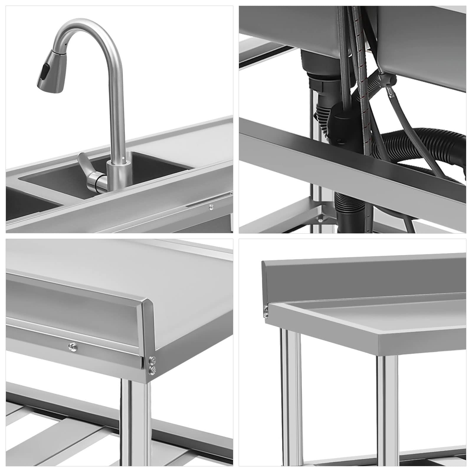Free Standing Commercial Kitchen Sink 2 Compartment Stainless Steel Prep & Utility Sink 201 Stainless Steel Freestanding Kitchen Sink for Restaurant, Kitchen, Outdoor (Dual Bowl Style w/Baffle)