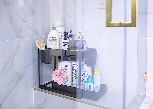 evismo 2-Tier Under Sink Organizer, Bathroom & Kitchen Multipurpose Cabinet Storage, with Pull-out Sliding Drawer, Hooks & Hanging Cups, Adjustable Height, Cabinet Organizer, Black