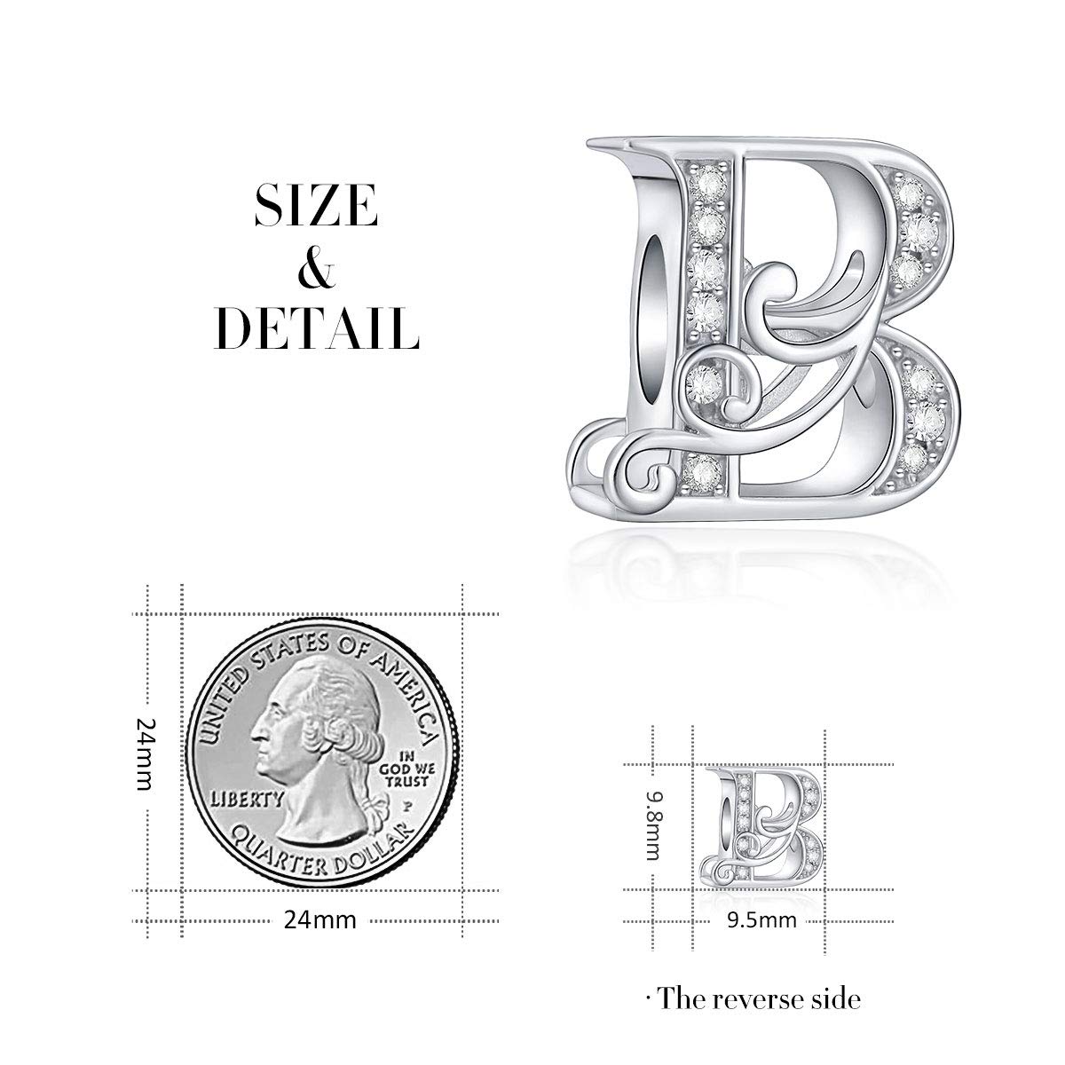 FOREVER QUEEN Initial A Charms 925 Sterling Silver Letter A-Z Charms for Snake Chain Bracelet Necklace Alphabet Beads