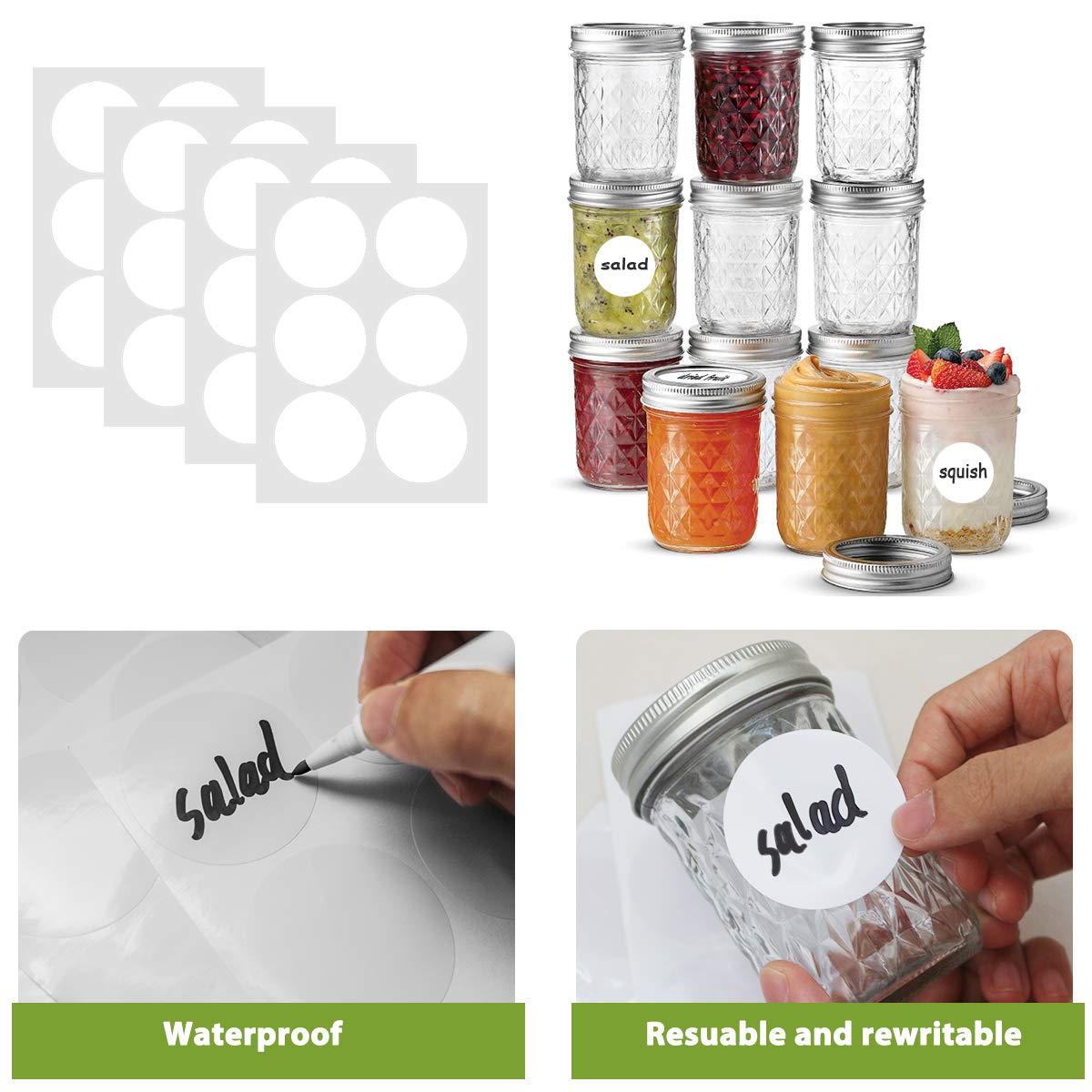 SKOCHE Mason Jars 8 oz 24 Pack Canning Jars with Airtight Lids and Bands, Ideal for Fermenting, Pickling, DIY Decors, Fruit Preserves, Jam or Jelly, 24 Labels Included