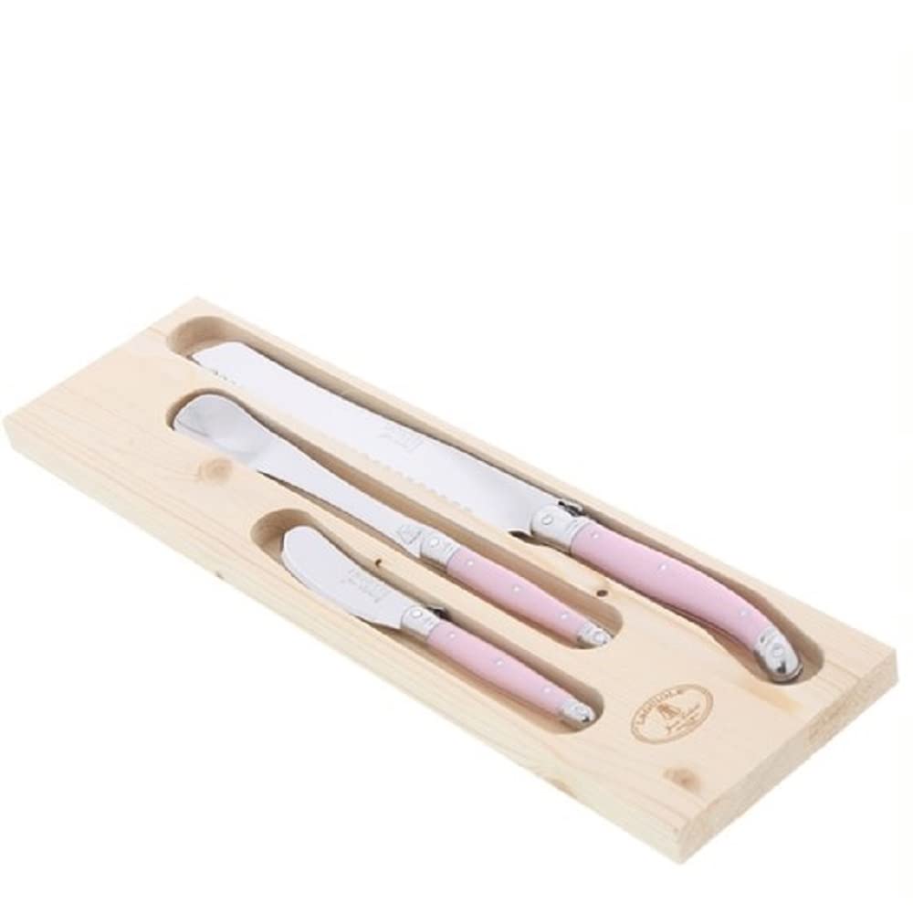 Jean Dubost 3 Piece Breakfast Set, Pink, a long jam spoon, a bread knife, a cheese spreader