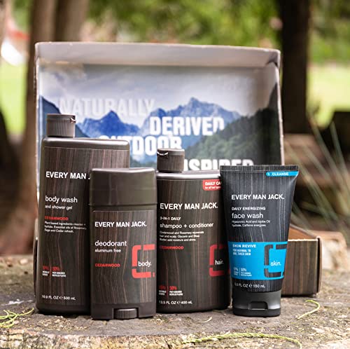 Every Man Jack Cedarwood Body Gift Set - Bath & Body Routine with Woodsy Cedarwood Scent - Body Wash, 2-in-1 Shampoo, Deodorant & Face Wash