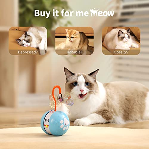 Vepnanline Cat Toys for Indoor Cats Automatic Interactive Cat Laser Toy Rechargeable Cat Ball Toys with Feathers(Blue)
