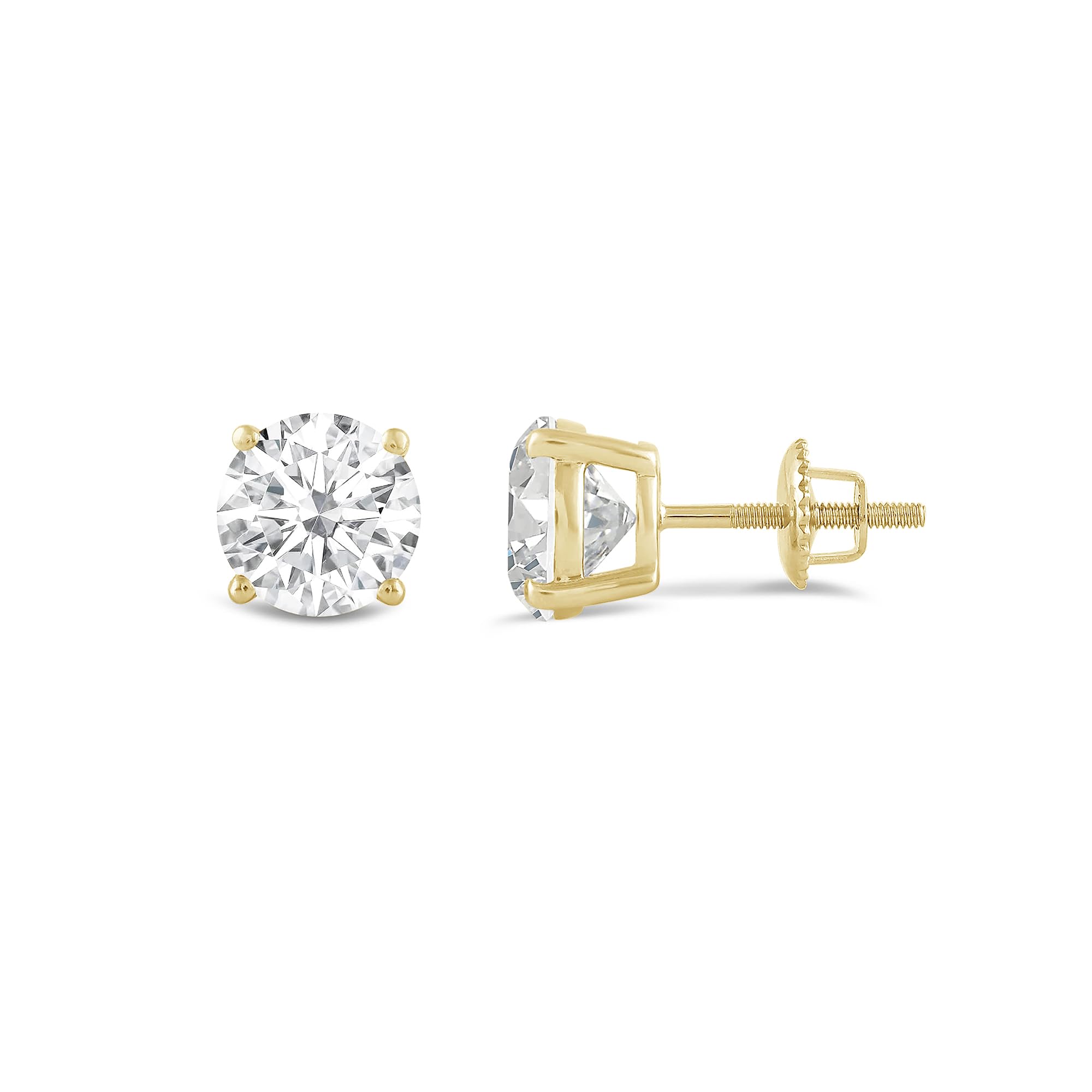 Everyday Elegance Solid 14K Yellow Gold Cubic Zirconia Stud Earrings for Women in Round Cut | Screw Back Earring | 1.5 CTW CZ | With Gift Box
