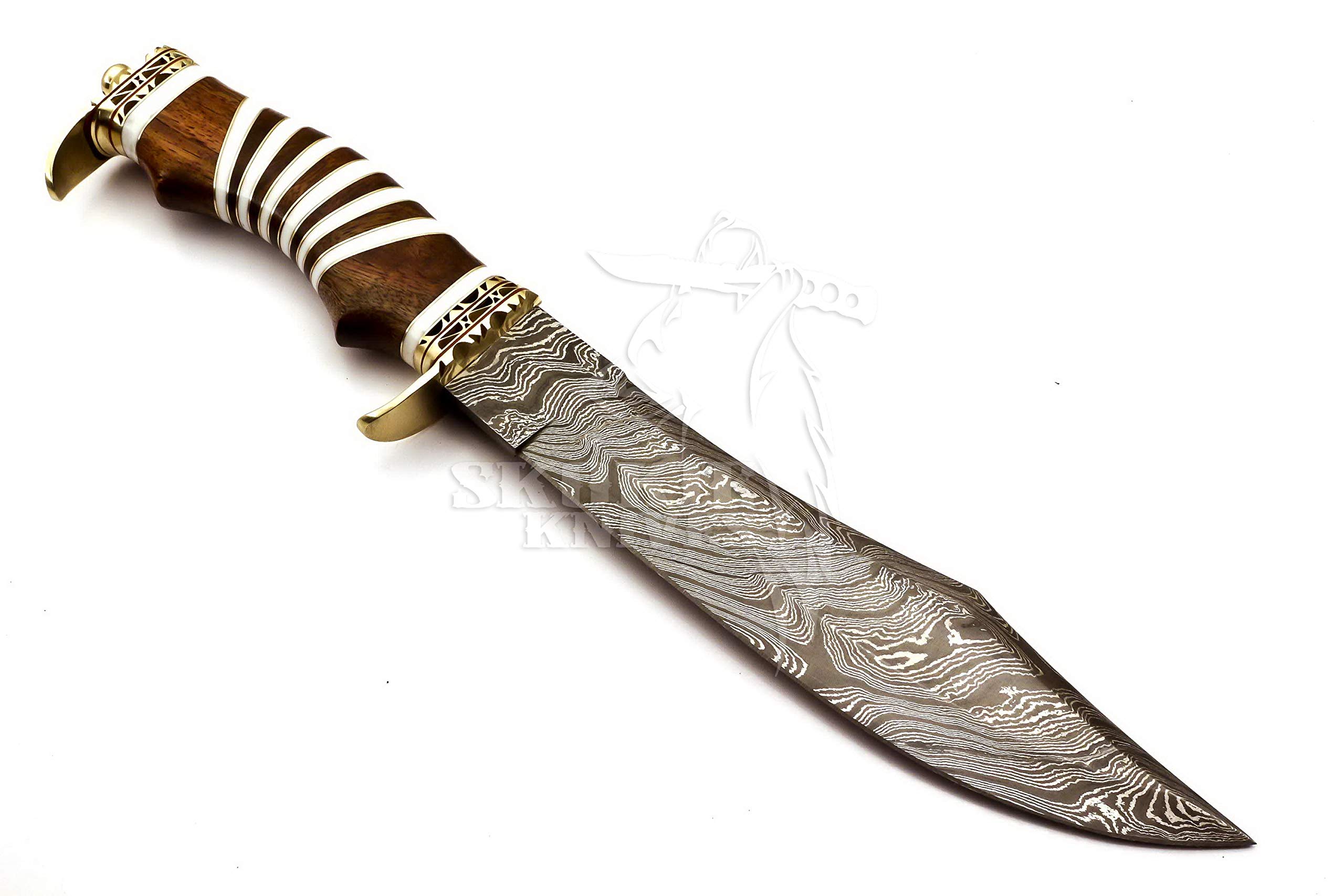 Skokie Knives Custom Hand Made Damascus Steel Hunting Knife Handle Camel Bone (Brown)