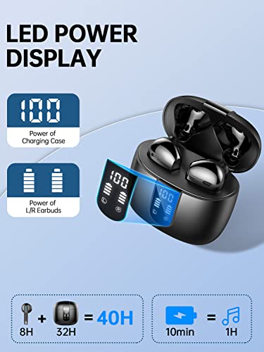 Wireless Earbud Bluetooth 5.3 Headphones with Clear Sound, 40H Playtime, Sport Earbud Touch Control with LED Digital Display, IP7 Waterproof Bluetooth Earphones Built-in Mic for Android iOS Workout