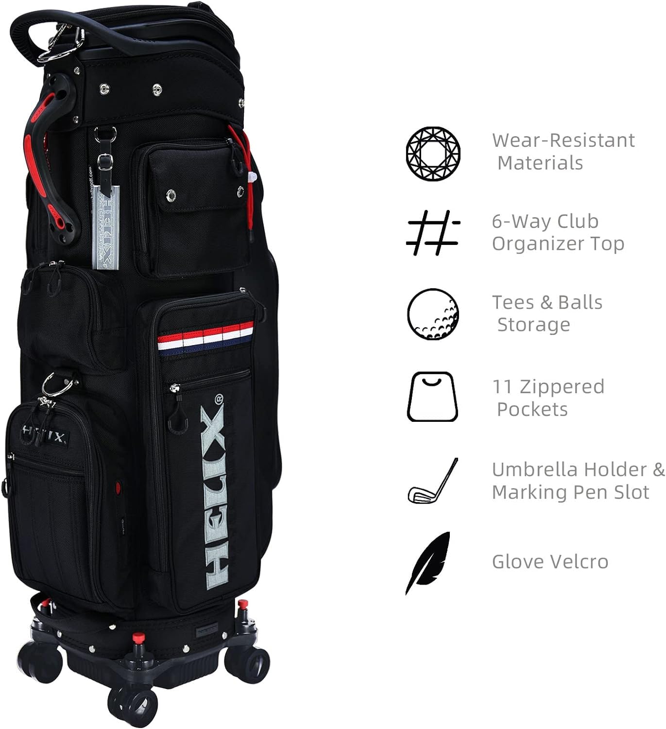 HELIX Golf Cart Bag, Retractable Golf Club Bag with Universal Wheels and Latest Integrated Handgrip. (Navy Black)
