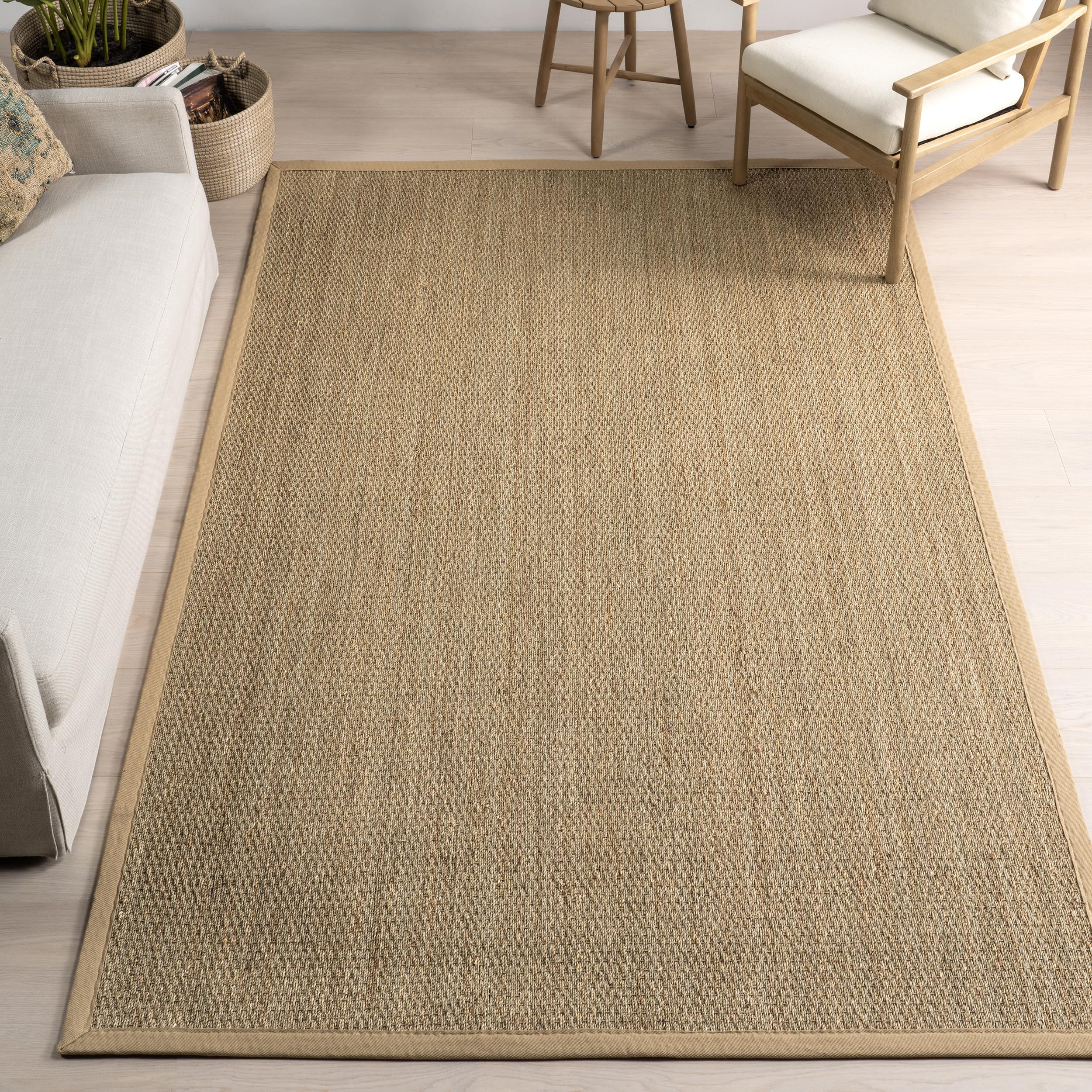 nuLOOM 4x6 Elijah Seagrass Area Rug, Beige, Solid Farmhouse Style, Cotton Bordered, Basketweave, Natural Fiber, For Bedroom, Dining Room, Living Room, Hallway, Office, Kitchen, Entryway