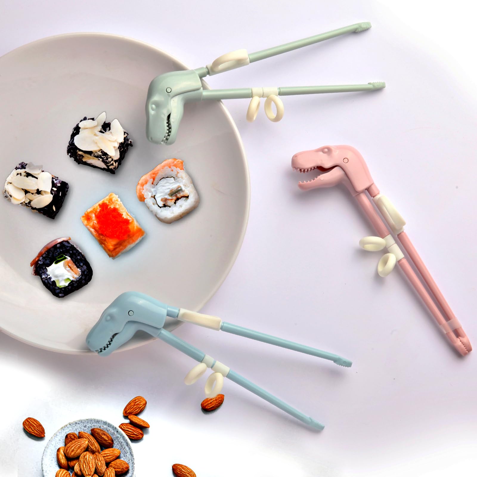 Kids Training Chopsticks, ChaLeeMOO Reusable Dinosaur Trainer Chopsticks Helper Set, Cute T-Rex Kids Utensils, Both for Right-handed and Left-handed Also Great for Adults to Use, 3 Pairs BPA Free