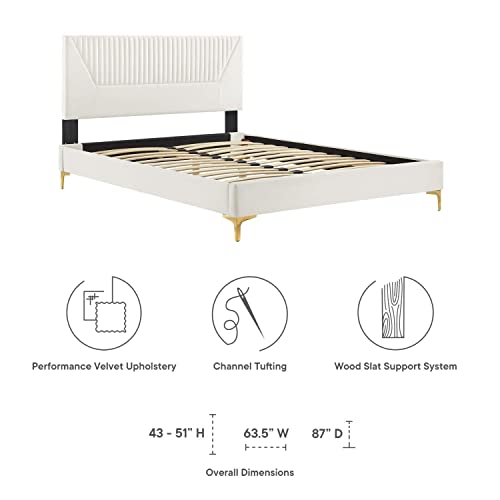 Modway Yasmine Channel Tufted Performance Velvet Full Platform Bed in White
