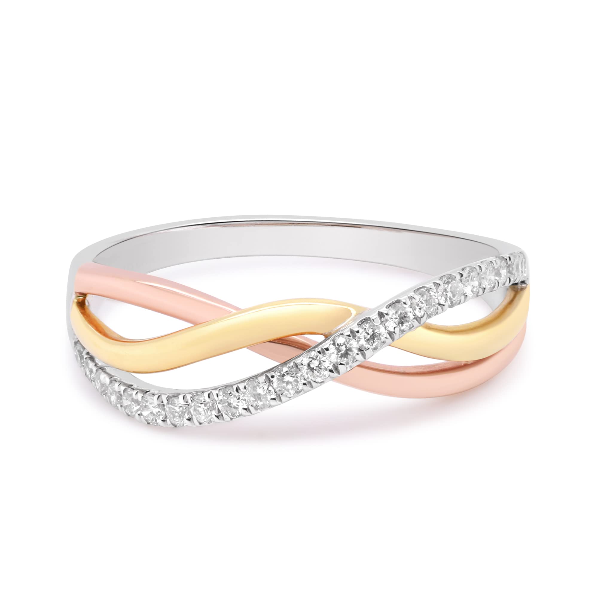 Gin & Grace 10K Three Tone Gold Natural White Diamond Ring for women | Ethically, authentically & organically sourced (Round-cut) shaped Diamond hand-crafted jewelry for her | Diamond Ring for women