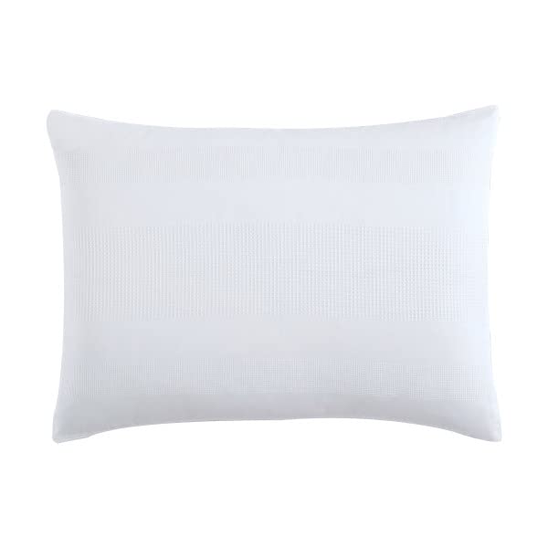 Vera Wang - King Duvet Cover Set, Luxury Cotton Bedding with Matching Shams, All Season Home Decor (Waffle Stripe White, King)