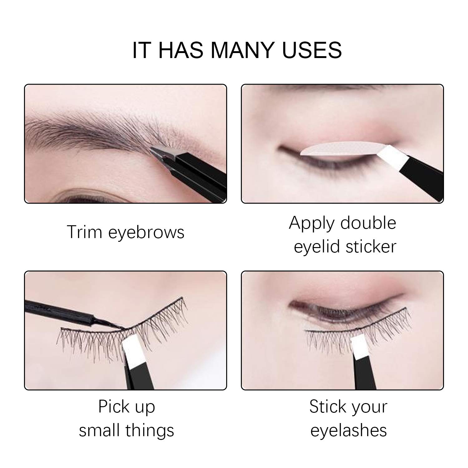 FIXBODY Stainless Steel Eyebrows Plucking Tweezers, Precision Flat and Slant Eyebrows Tweezer Set for Ingrown Hair, Black