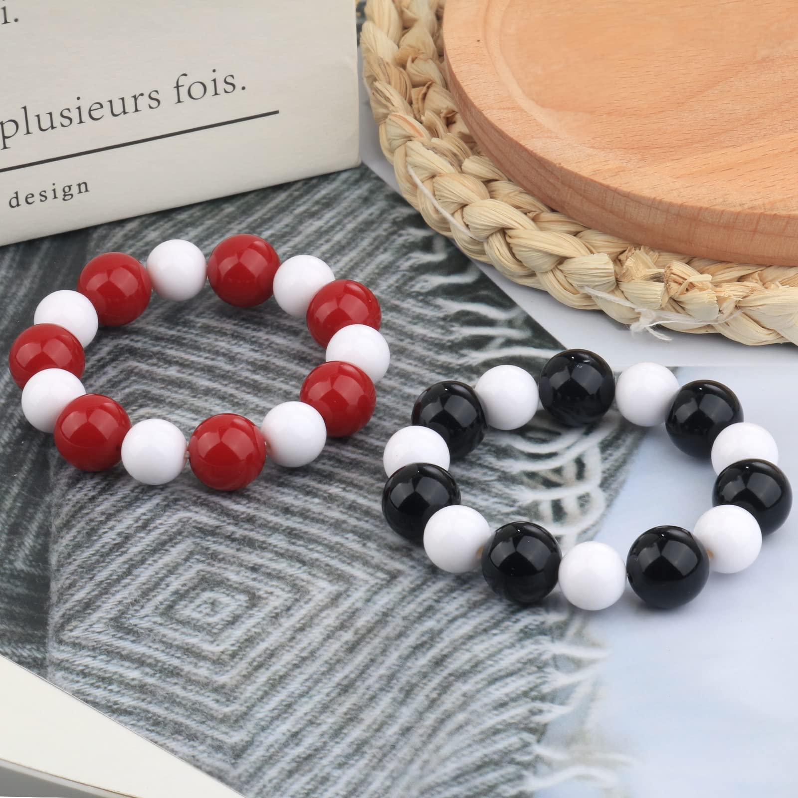 Holy rose 2 Pcs White Red Black Acrylic Beads Bangle Bracelets For Women Men Cosplay Props Jewelry