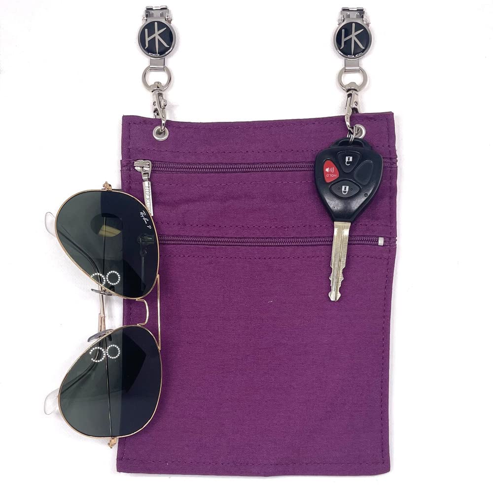HipKlip Purse with 2 Klips (100% Cotton) - now everything's handy! (Purple, X-Large)