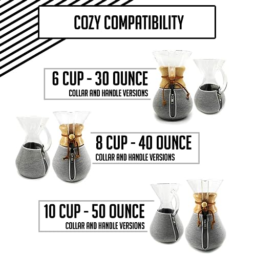 HEXNUB β 8 Cup Cozy and Lid for Chemex Collar and Handle Pour Over Glass Coffeemaker Carafes β Insulated Sleeve Keeps Coffee Warmer or Colder