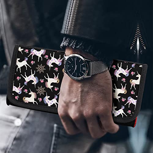 Fairy Unicorns, Golden Mandala Flowers and Pink Roses Carrying Case Storage Holder Bag Printed Handbag for Switch Console Game and Slots Cards Accessories