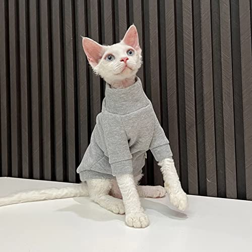 Sphynx Hairless Cat Clothes Autumn Thicken Soft Turtleneck Hoodies Solid Color Cotton Pullover Cat Sweatshirt Pet Clothes (XL(8.8-11lbs), Grey)